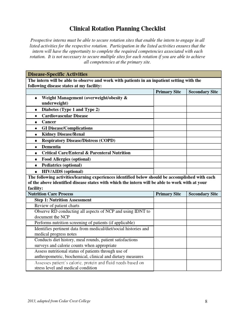 Rotation Checklist - Clinical | PDF | Nutrition | Diet & Nutrition