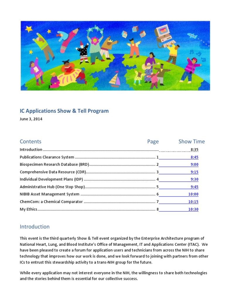 Program For The June 3, 2014 NIH IC Applications Show & Tell | PDF