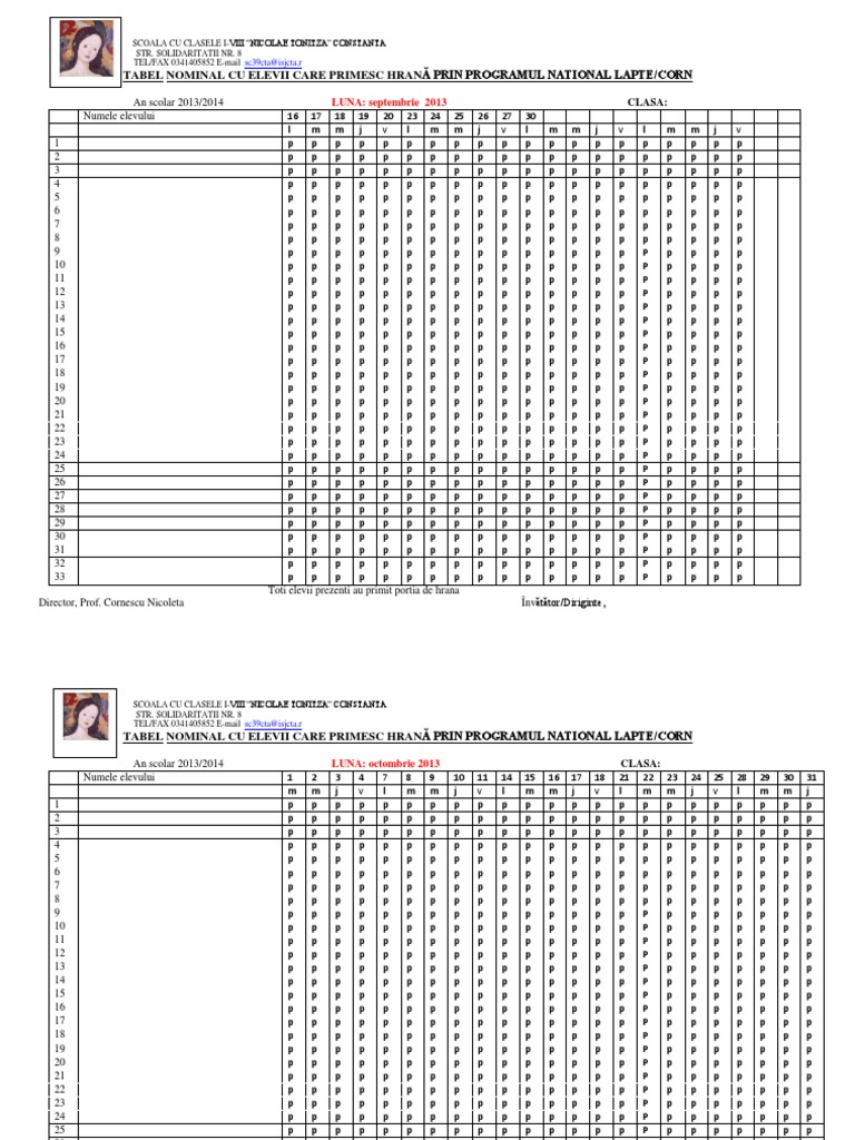 Tabel Nominal Cu Elevii Care Primesc Hrană Prin Programul National ...