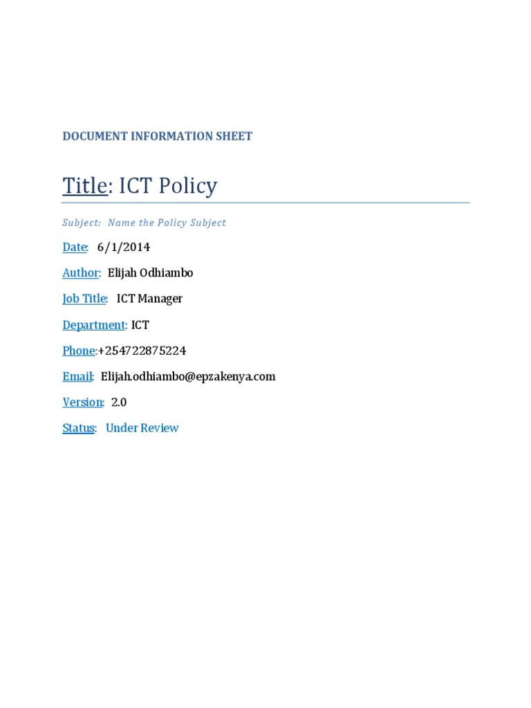 Title: ICT Policy: Document Information Sheet | PDF