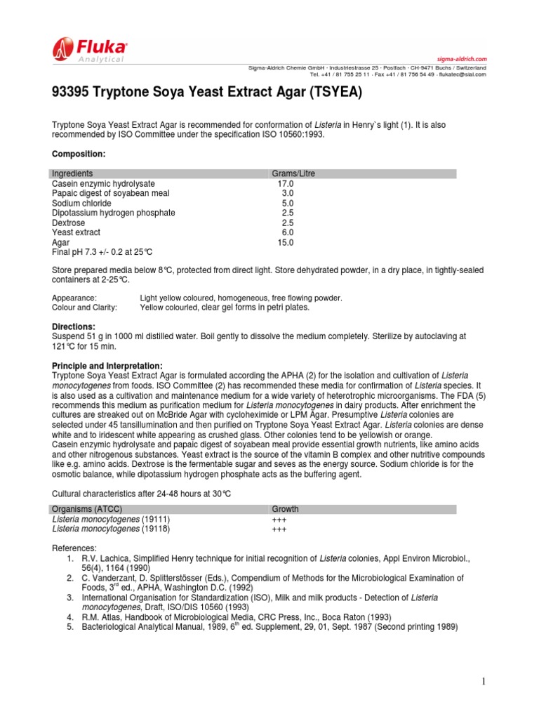 Tryptone Soya Yeast Extract Agar (TSYEA) : Composition | PDF | Growth ...