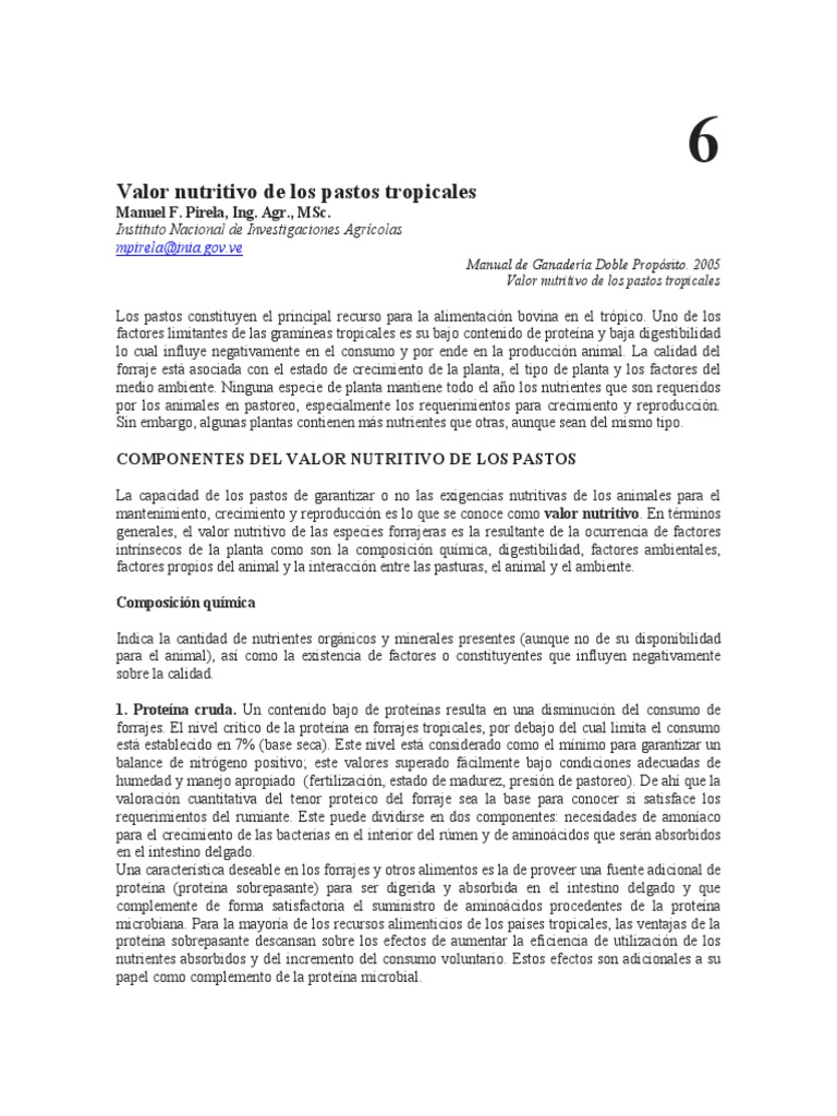 Valor Nutritivo de Los Forrajes Tropicales | PDF | Nutrición | Dieta y ...