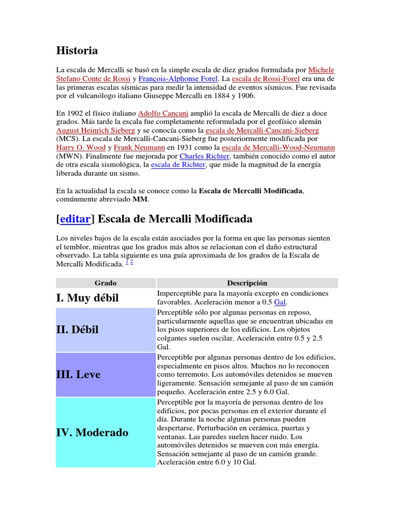 Escala de Mercalli Modificada: Historia y Grados | PDF | Geología ...