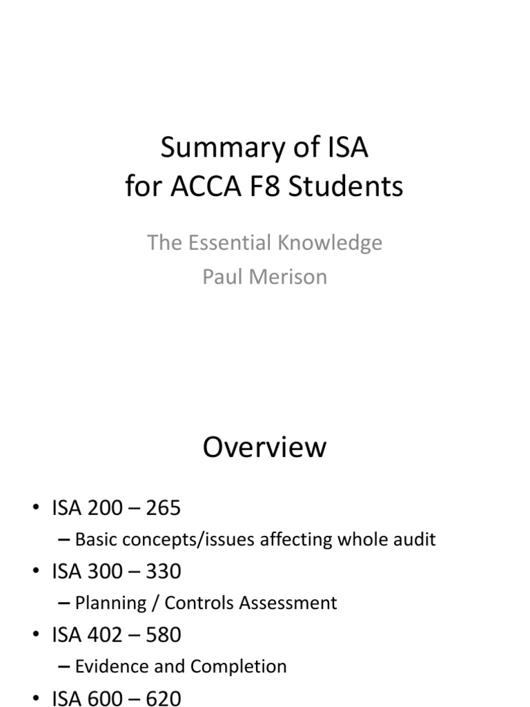Summary of ISA For ACCA F8 Students: The Essential Knowledge Paul ...