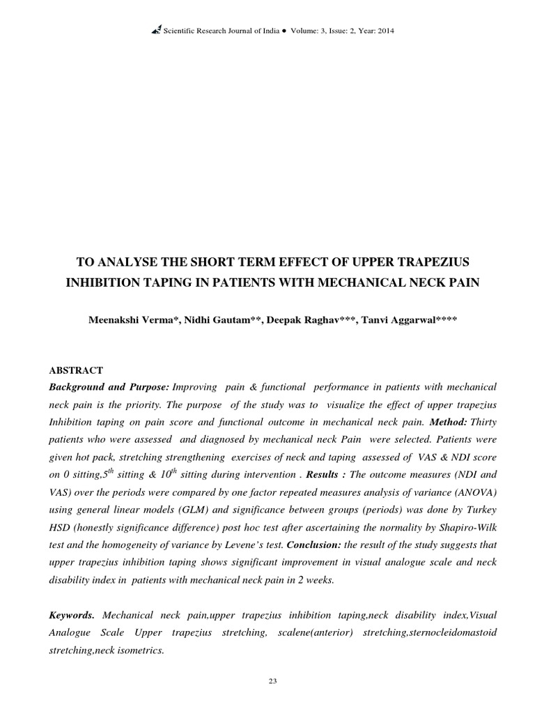 To Analyse The Short Term Effect of Upper Trapezius Inhibition Taping ...