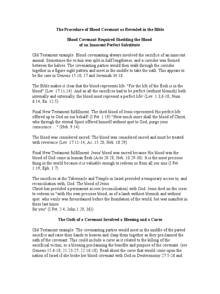 The Procedure of Blood Covenant as Revealed in the Bible Blood Covenant ...