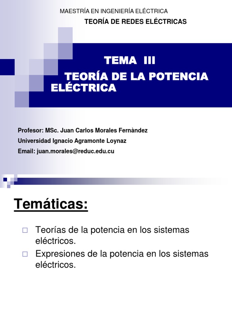 Tema Iii Conferencia Teoría De La Potencia Eléctrica Pdf Energia