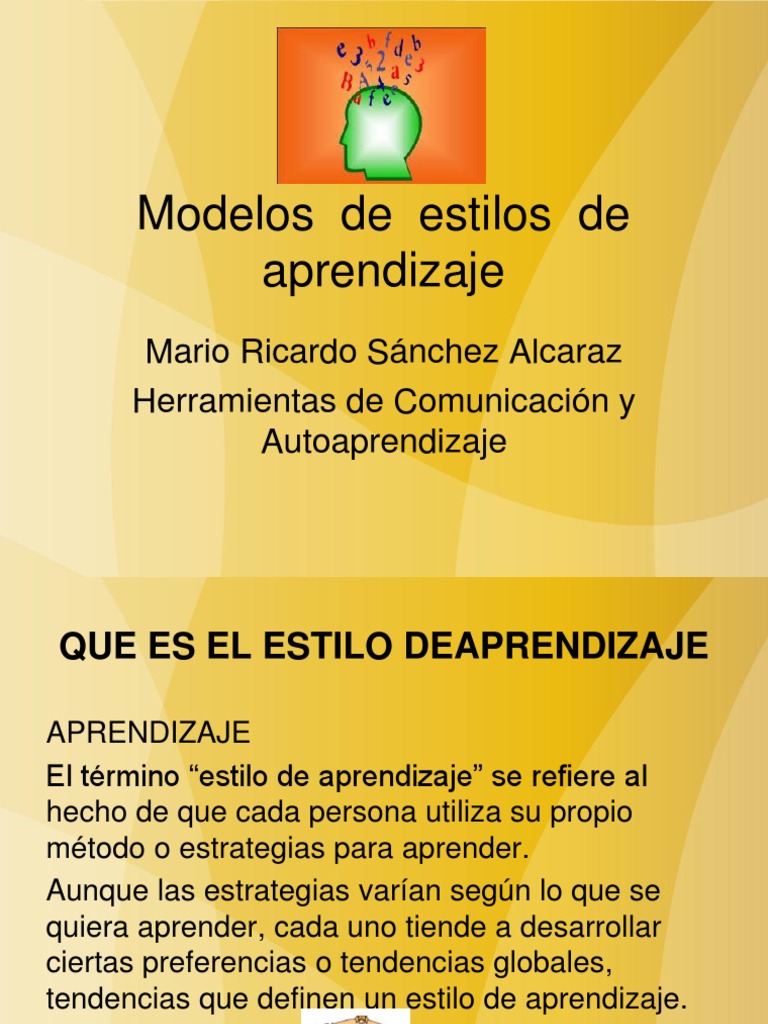 Presentación Modelos de Estilos de Aprendizaje Mario Ricardo Sánchez Alcaraz | PDF | Hemisferio ...