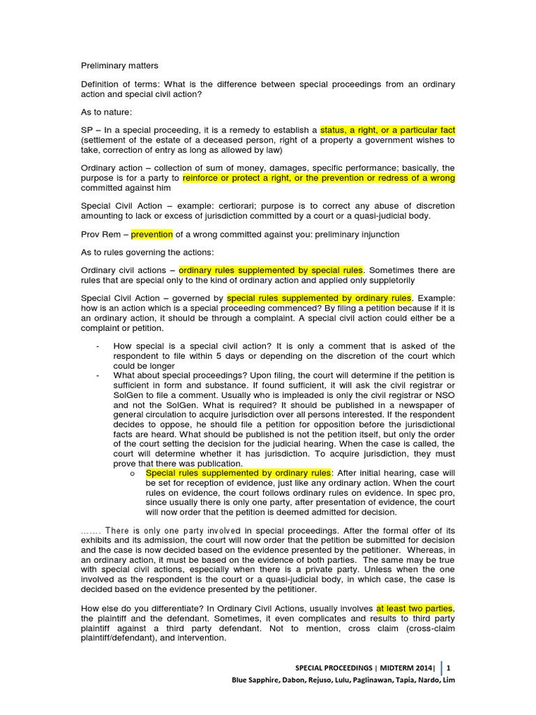 Defining Special Proceedings and Distinguishing Them from Ordinary ...