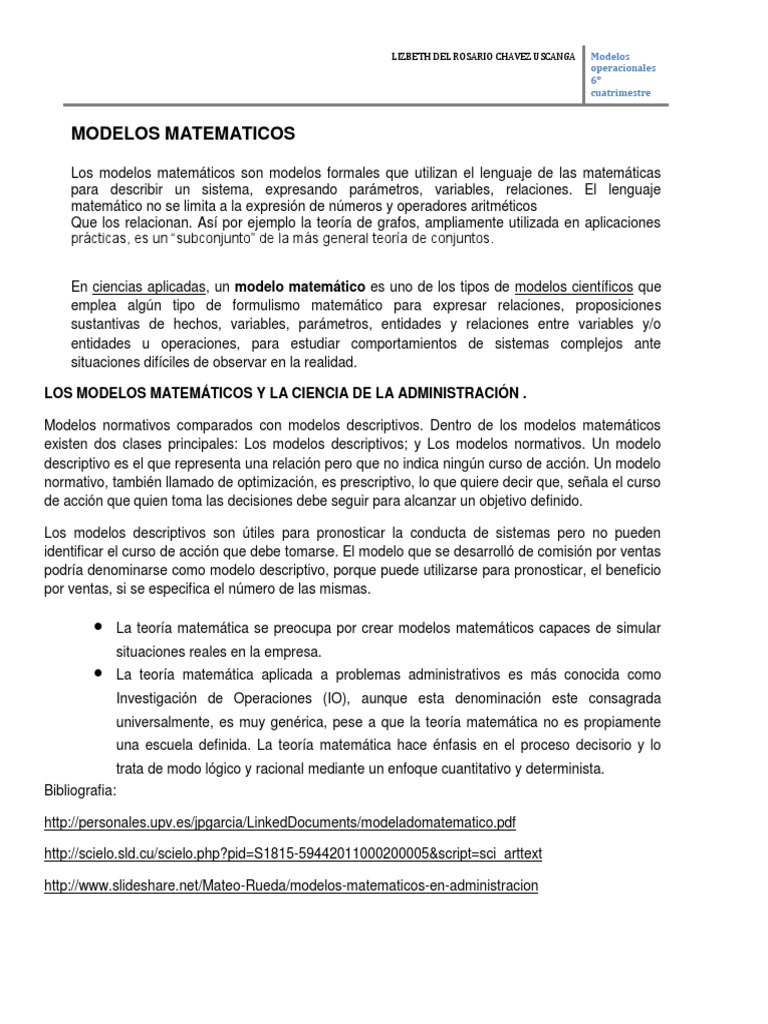 Modelos Matematicos | PDF | Modelo matemático | Teoría del modelo