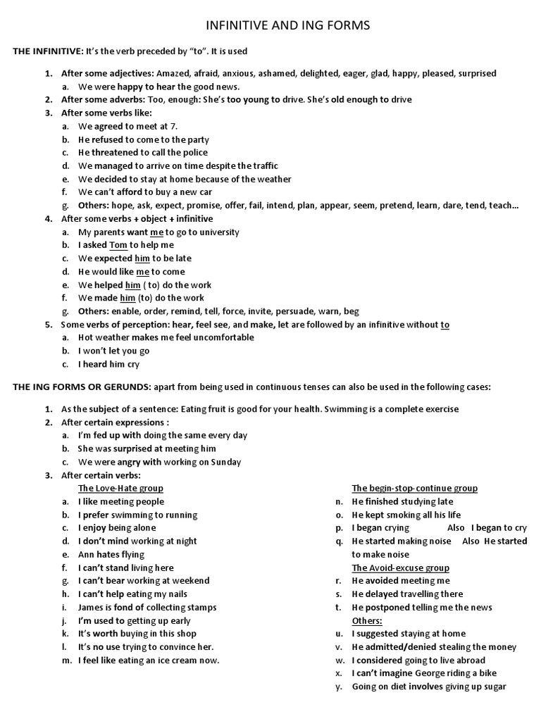 Theory Infinitive and Ing Forms | PDF | Verb | Subject (Grammar)