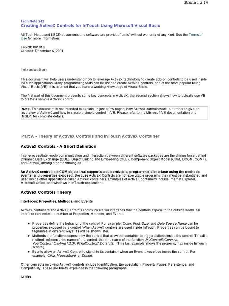 Creating Activex Controls For Intouch Using Microsoft Visual Basic | PDF | Component Object ...