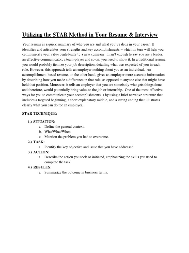 STAR Method in Your Resume and Interview | PDF | Résumé | Mergers And ...
