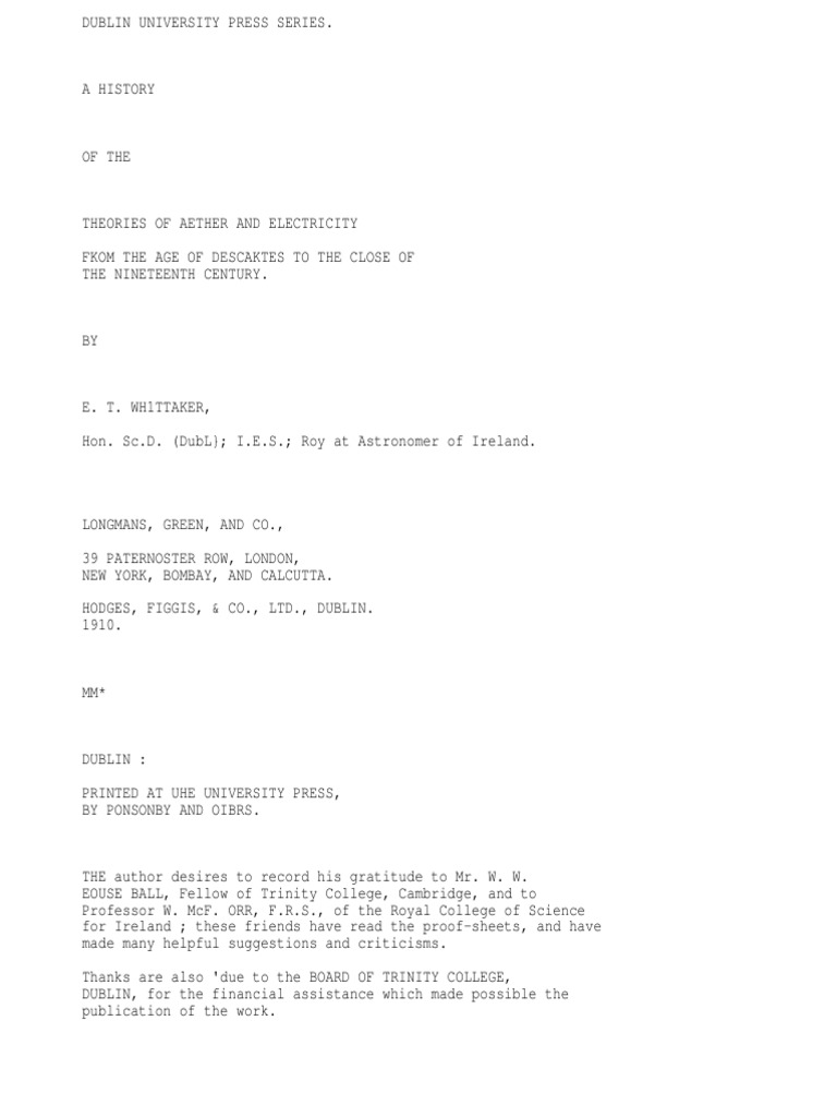 Key - Whittaker Story of Ehther | PDF | Light | Luminiferous Aether