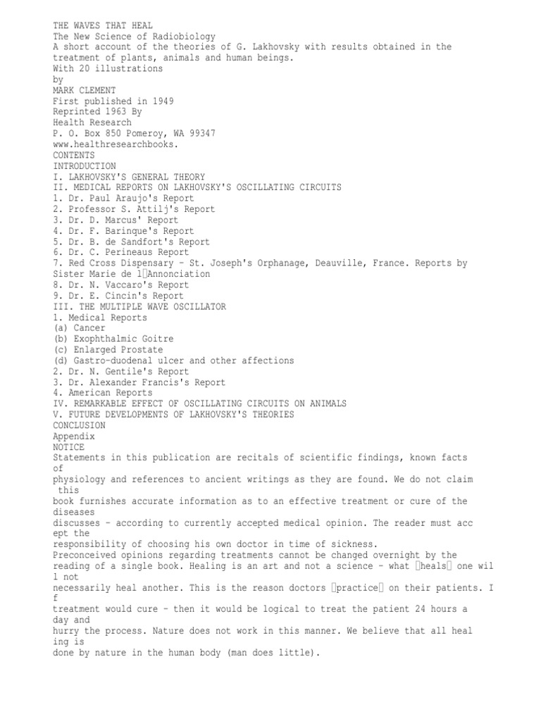 Lakhovsky Waves That Heals | PDF | Cancer | Resonance