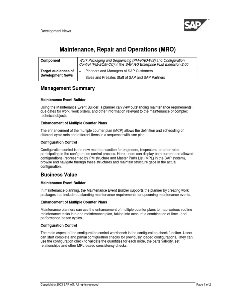 PM - Maintenance, Repair and Operations (MRO) PDF | PDF | Product ...