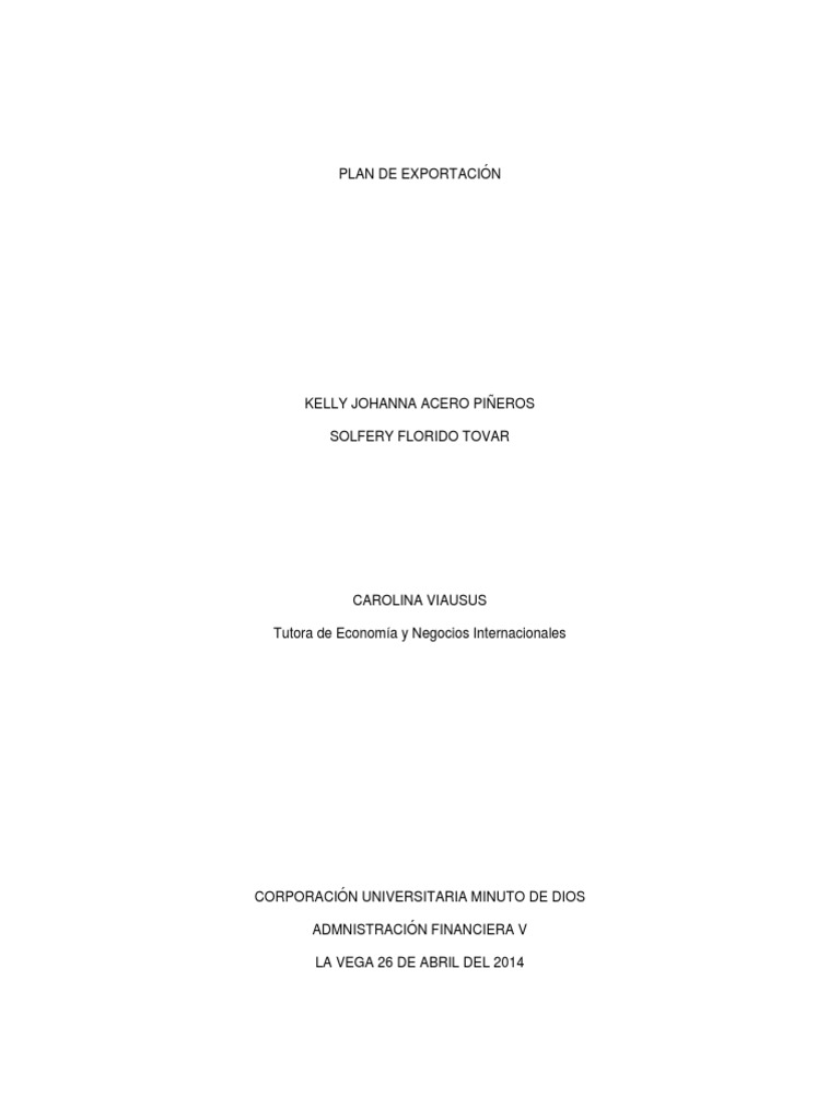 Plan De Exportacion Pdf