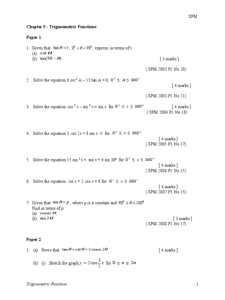 5.6 SPM Questions | PDF | Trigonometric Functions | Real Analysis