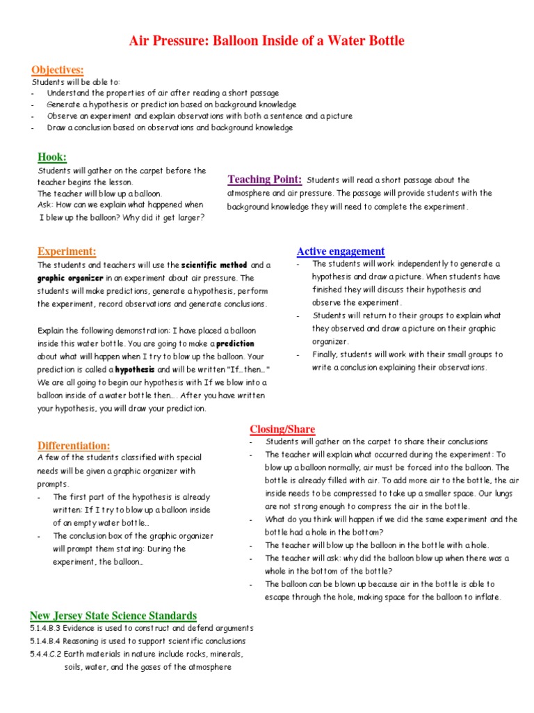 Grade 3 - Air Pressure Balloon Lesson | PDF | Balloon | Atmosphere Of Earth