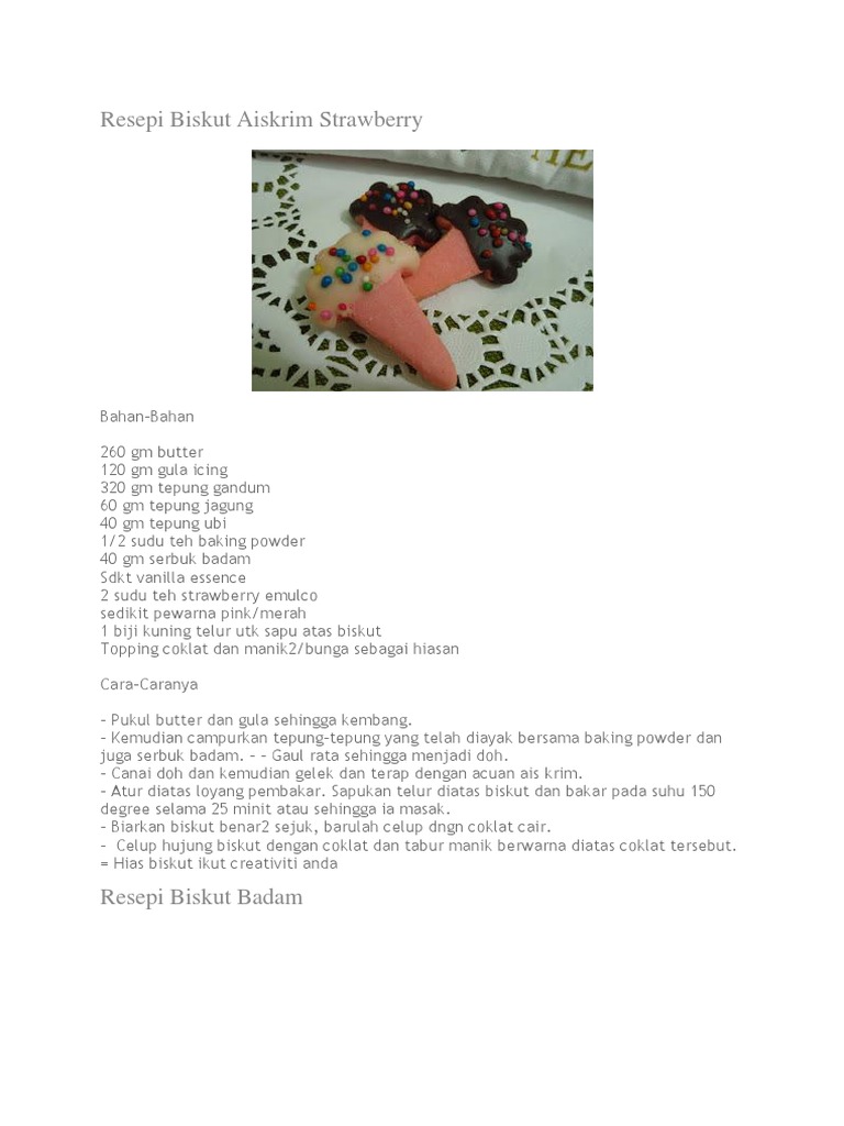 Resepi Biskut Aiskrim Strawberry | PDF