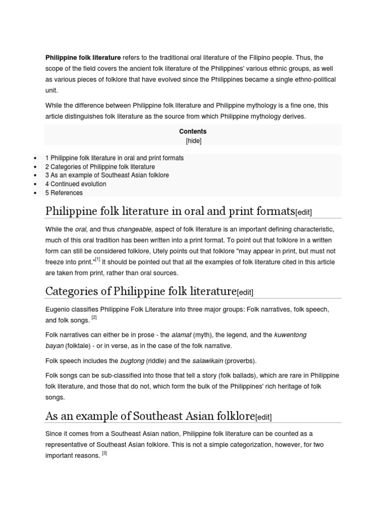 Philippine Folk Literature Overview | PDF | Southeast Asia | Storytelling