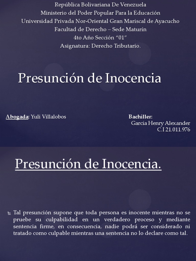 Presunción de Inocencia.pptx | Presunción de inocencia | Sentencia (ley)