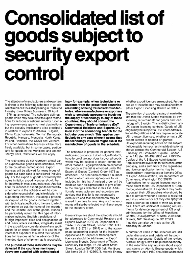 CoCom Lists - 1980 | Numerical Control | Watt