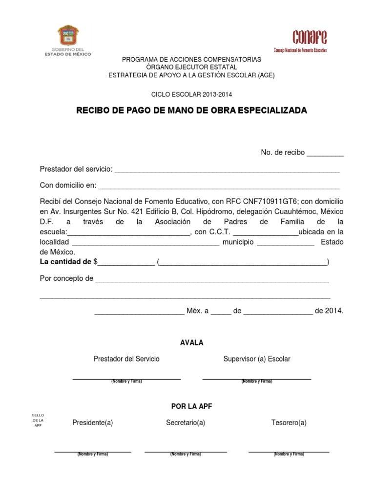 Recibo Pago de Mano de Obra S-N | PDF