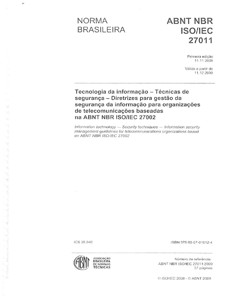 NBR Iso-Iec 27011 | PDF