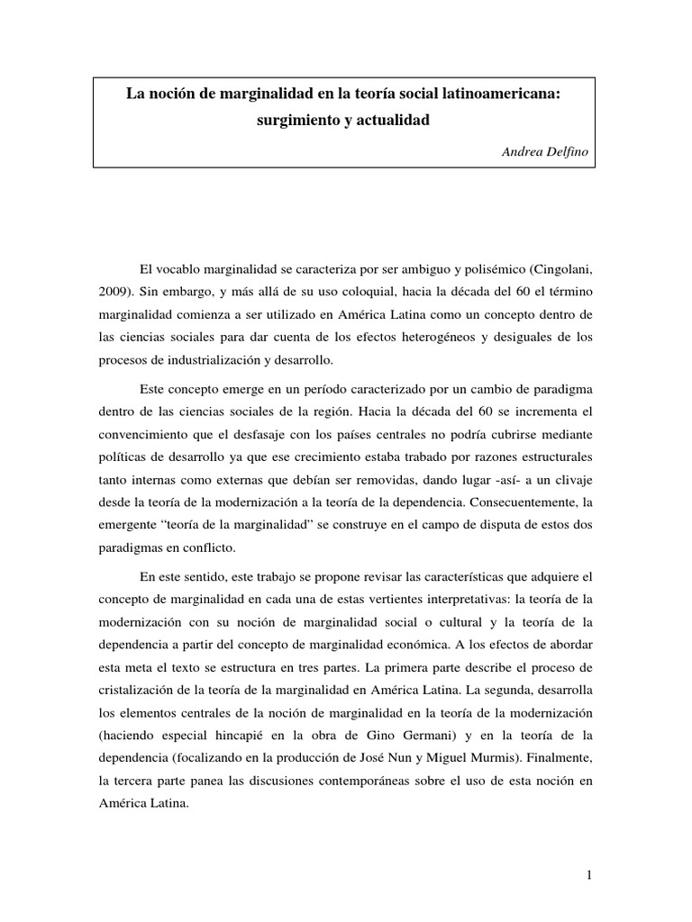 Marginalidad en Teoría Social Latinoamericana | PDF | Exclusión social ...
