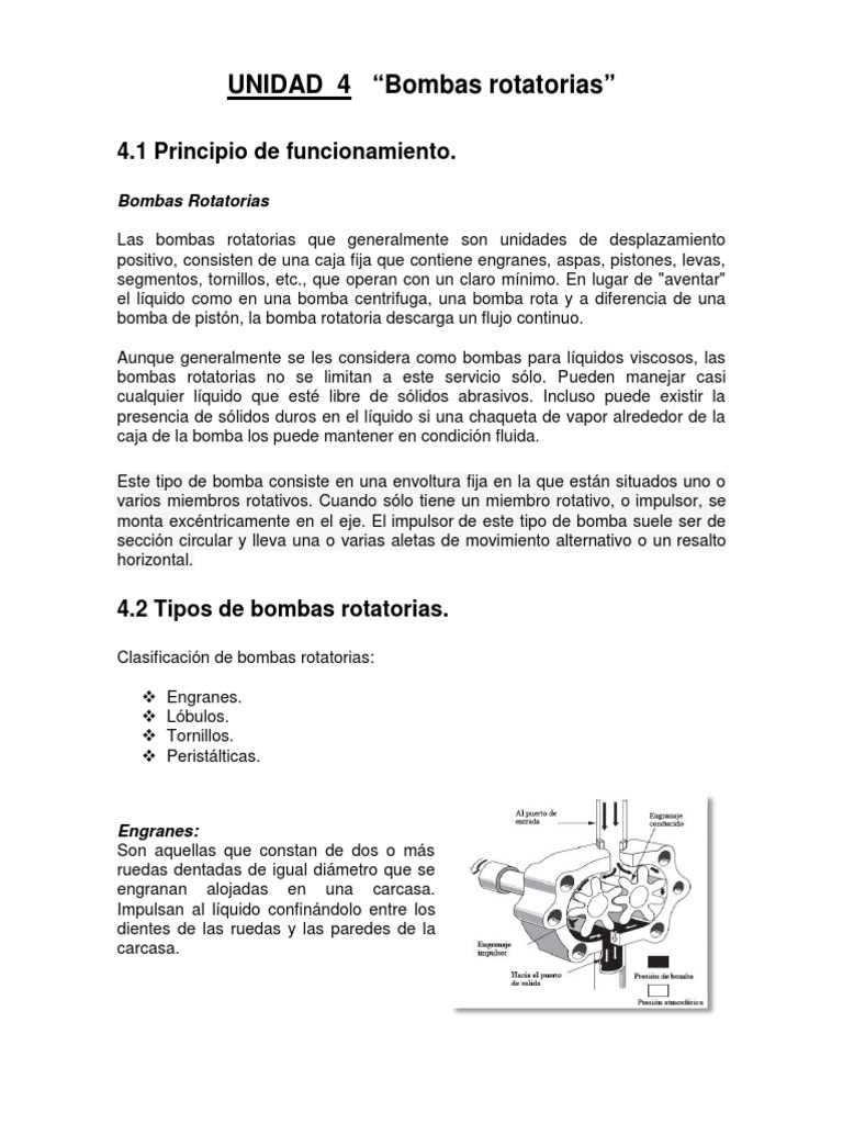 Unidad 4 Bombas Rotatorias | PDF | Bomba | Engranaje