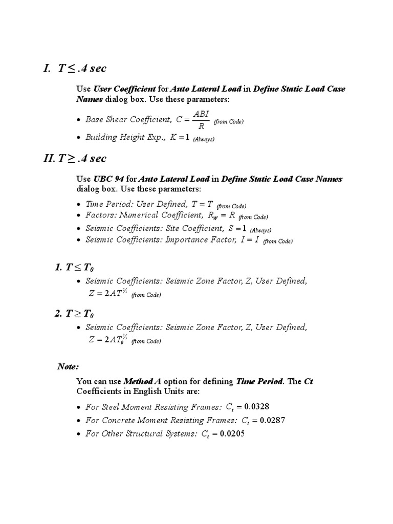 Defining Automatic Seismic Static Load Cases in Etabs and Sap2000 ...