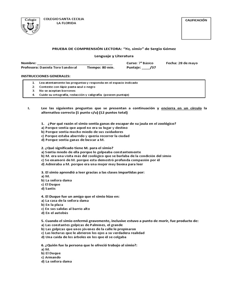 Prueba Yo, Simio PDF | PDF | Libros para adolescentes