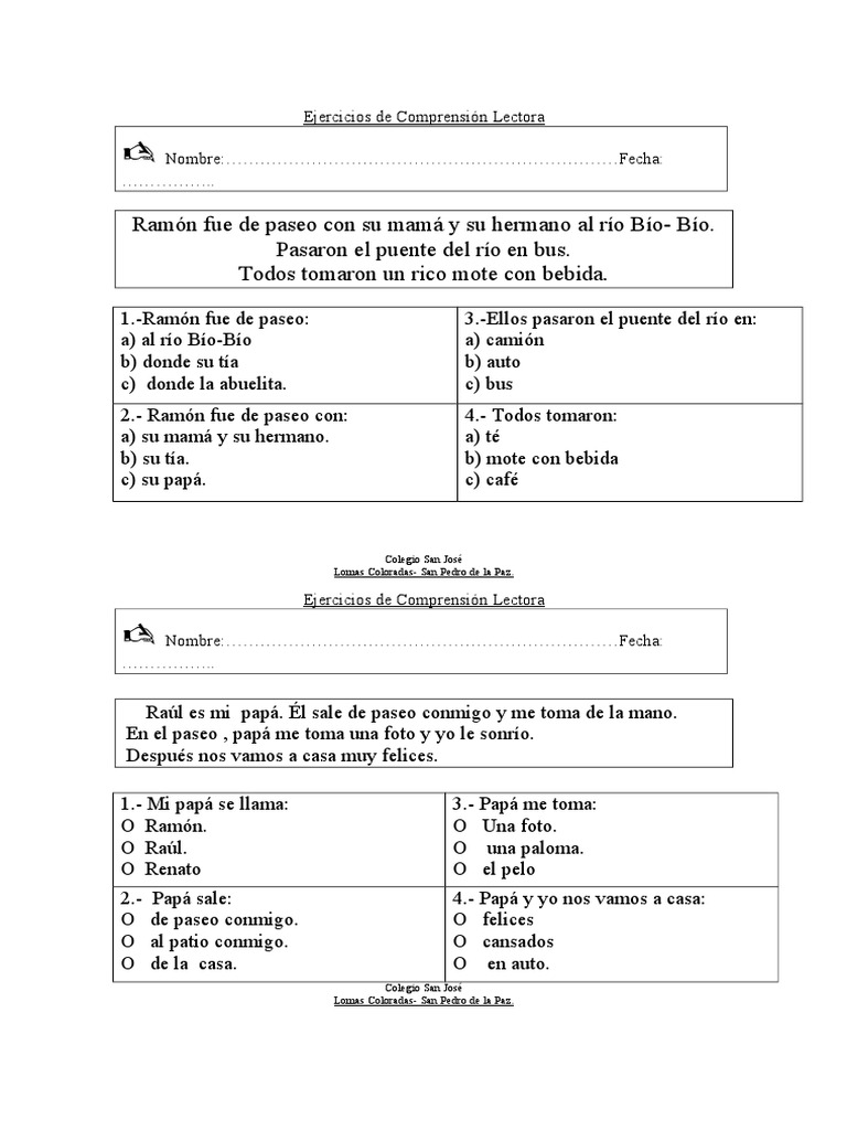 Ejercicios de Comprension Lectora | PDF | Artes del Lenguaje y Comunicación