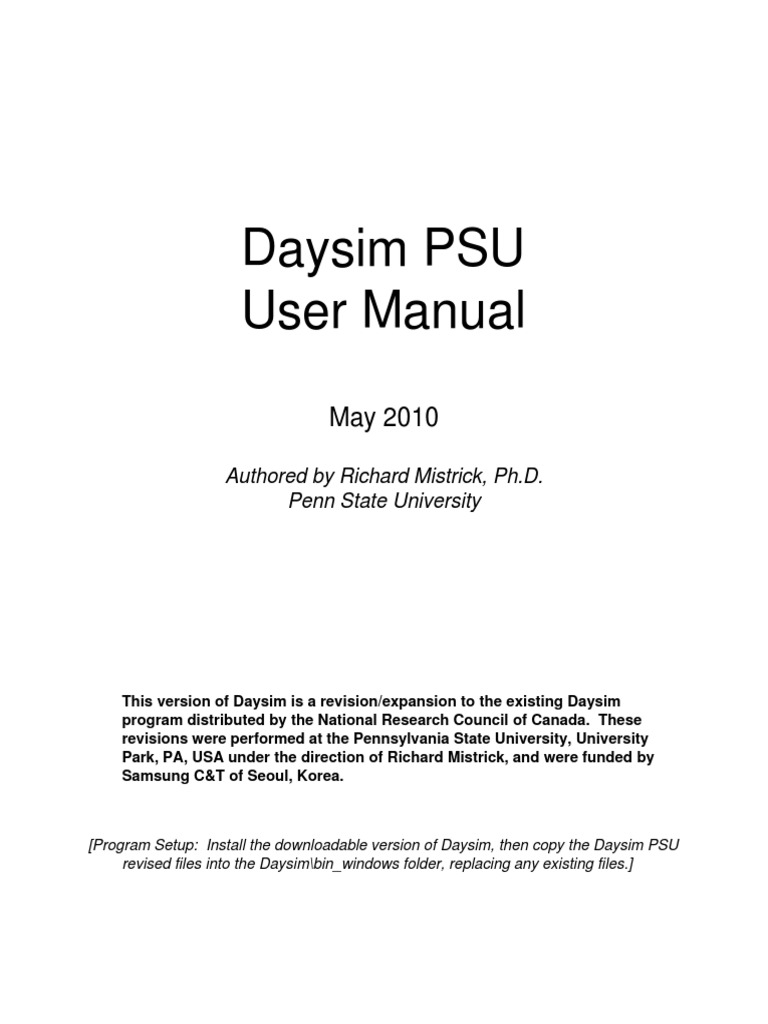 Daysim Manual | PDF | Lighting | Mathematical Optimization