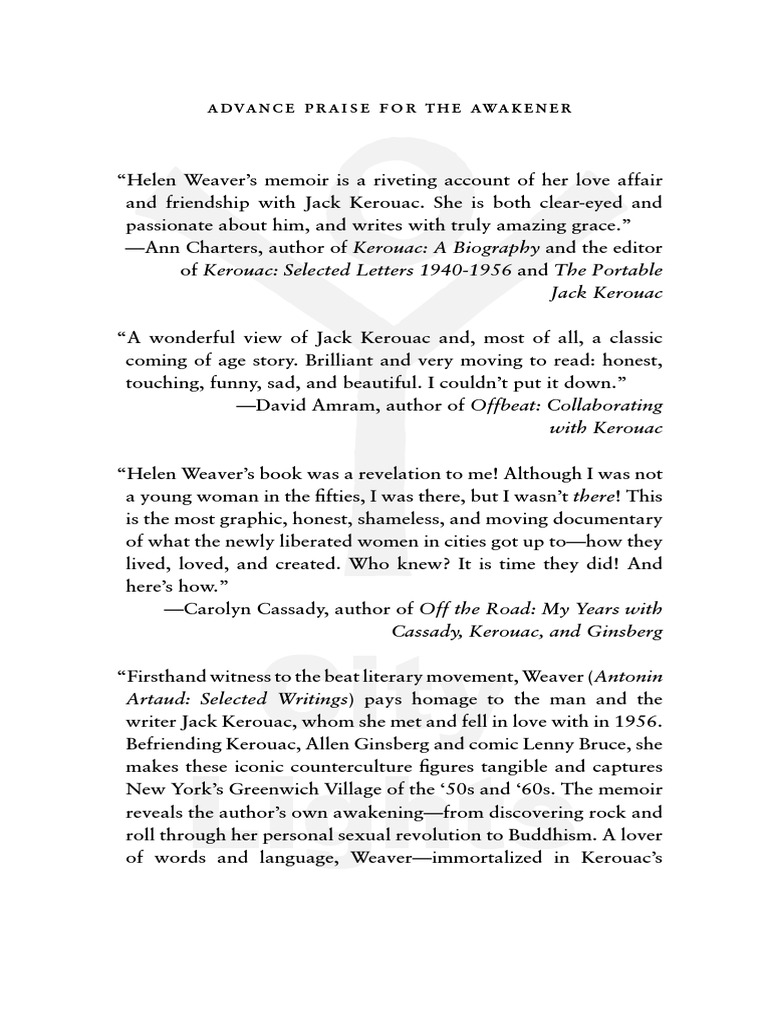 Table of Contents & Prologue From The Awakener: A Memoir of Kerouac and ...