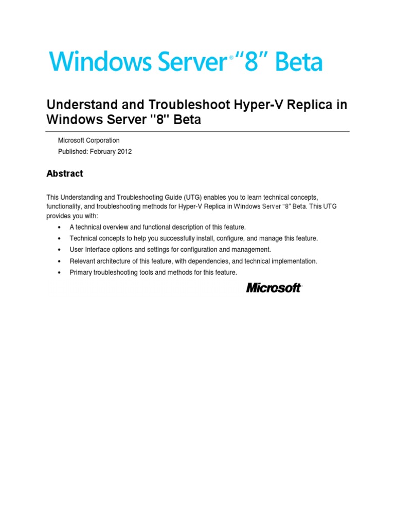 Understand and Troubleshoot Guide Hyper-V Replica in Windows Server 8 Beta | PDF | Hyper V ...