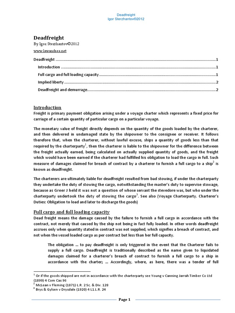 Dead Freight | PDF | Cargo | Law Of Obligations