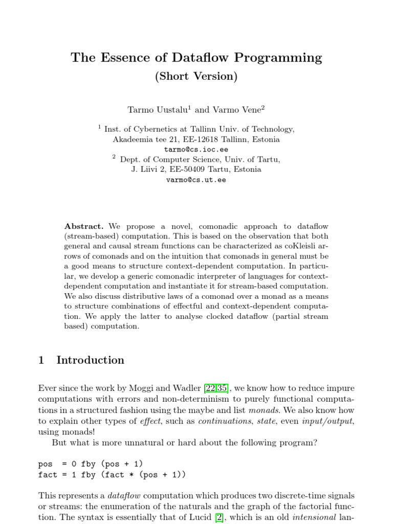 The Essence Of Data Ow Programming Pdf Parameter Computer