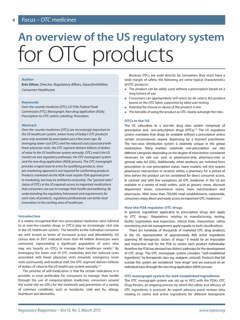 US OTC Product Regulatory Overview | PDF | Over The Counter Drug | Food ...