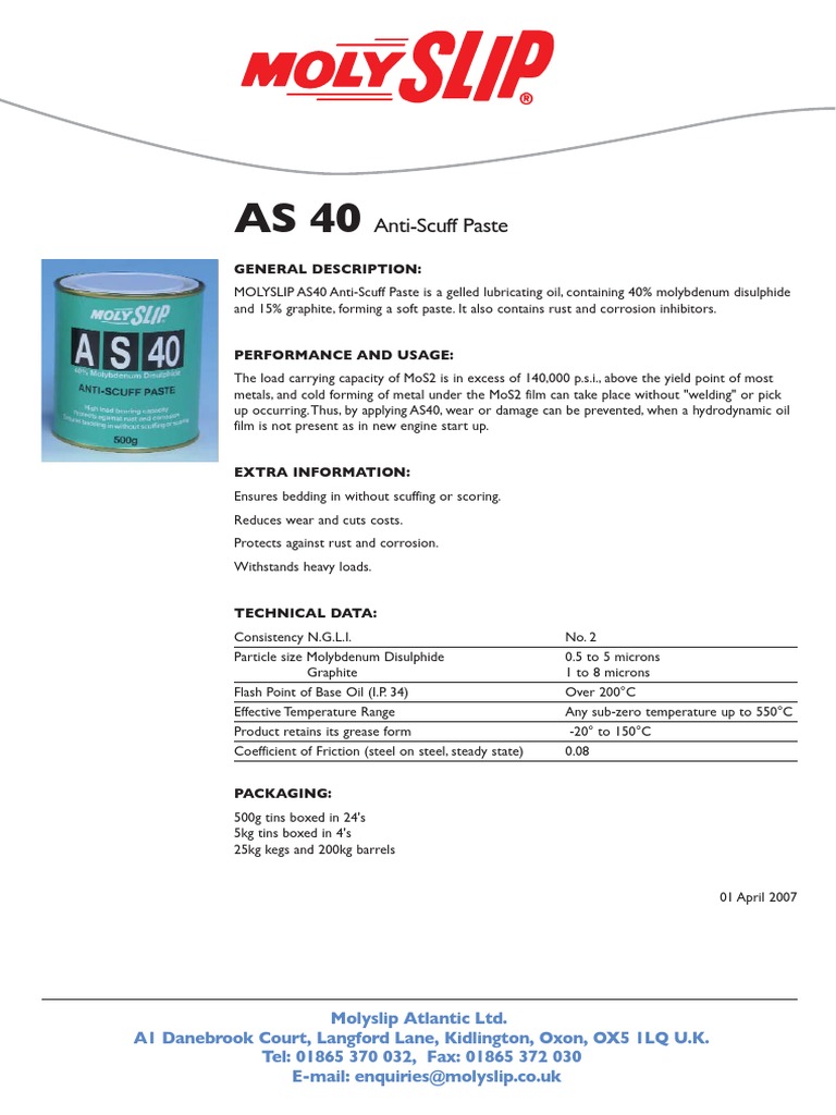 TDS Molyslip As40 Anti Scuff Paste | PDF | Wear | Metals