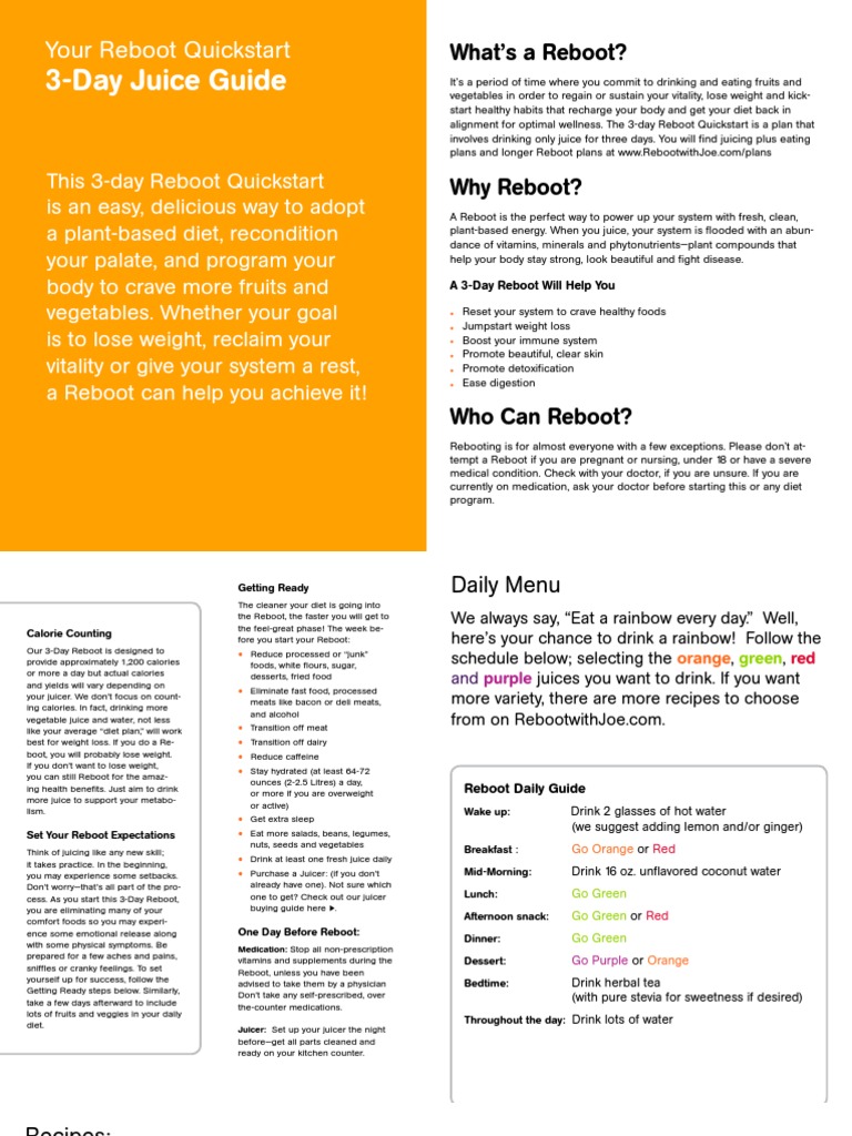 3-Day Juice Guide: Your Reboot Quickstart | PDF | Drink | Juice