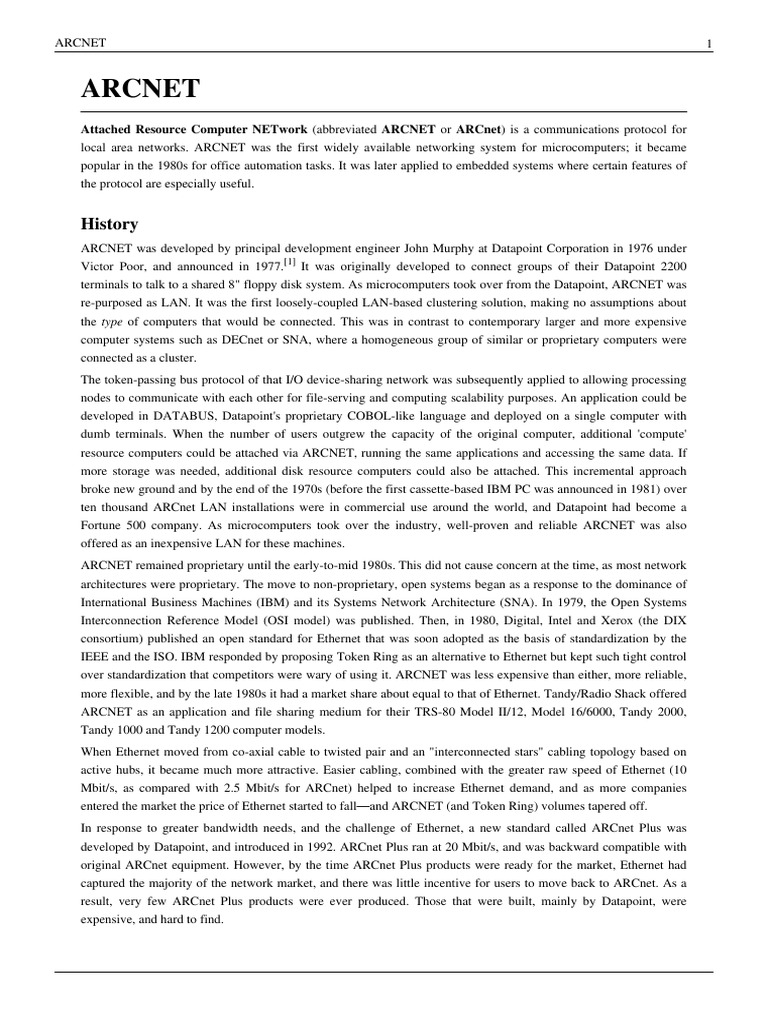 ARCNET | PDF | Ethernet | Telecommunications Standards