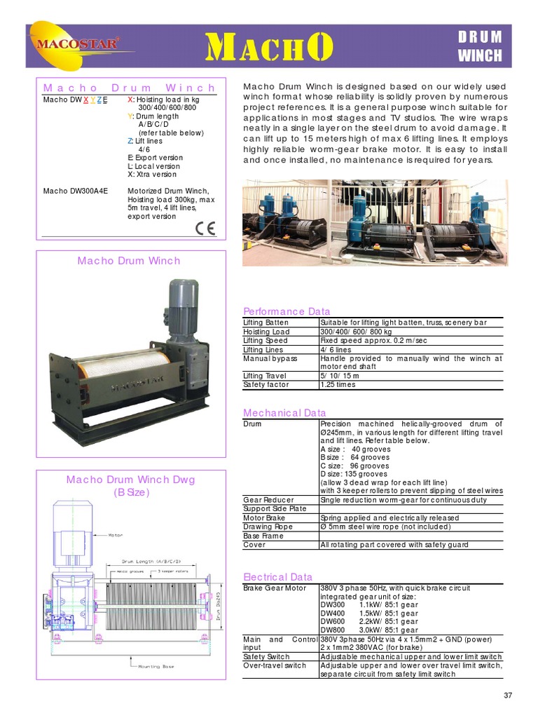 Macho Drum Winches Data v1.4 | PDF | Elevator | Wire