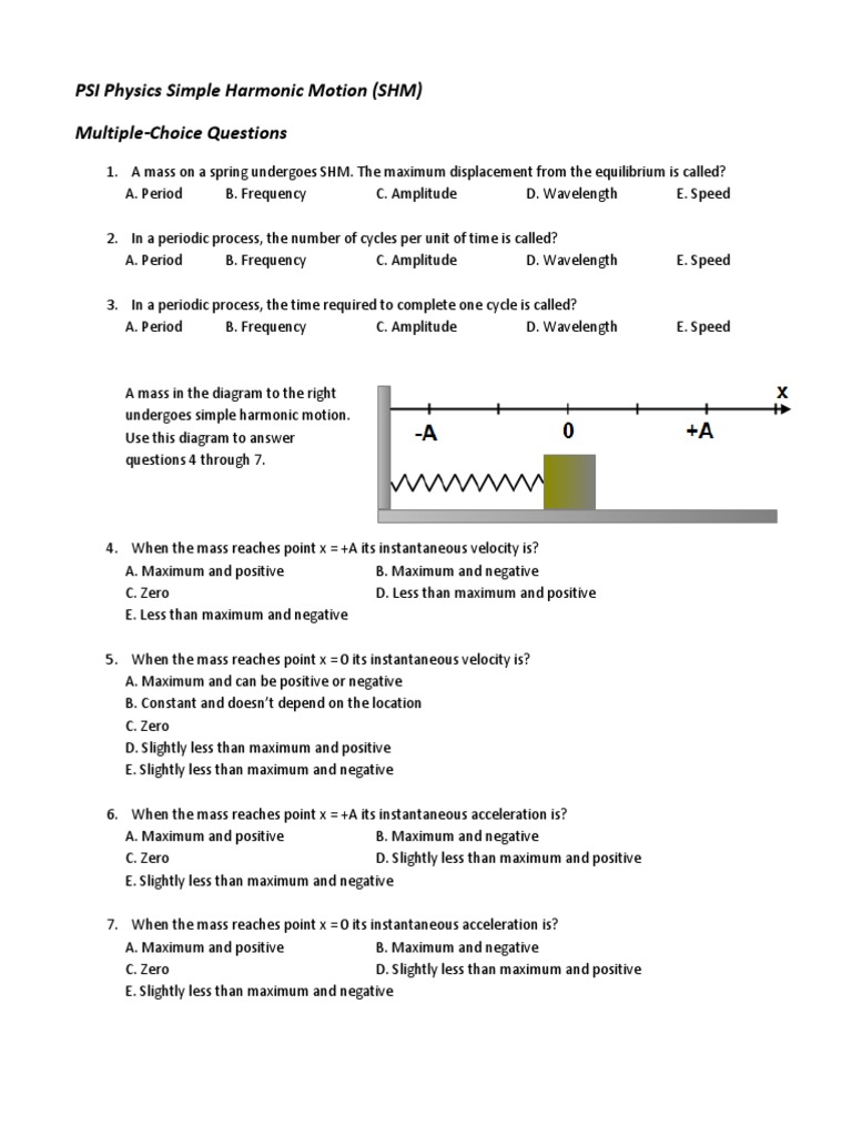 Simple Harmonic Motion Multiple Choice-2013!07!11 | PDF | Natural ...