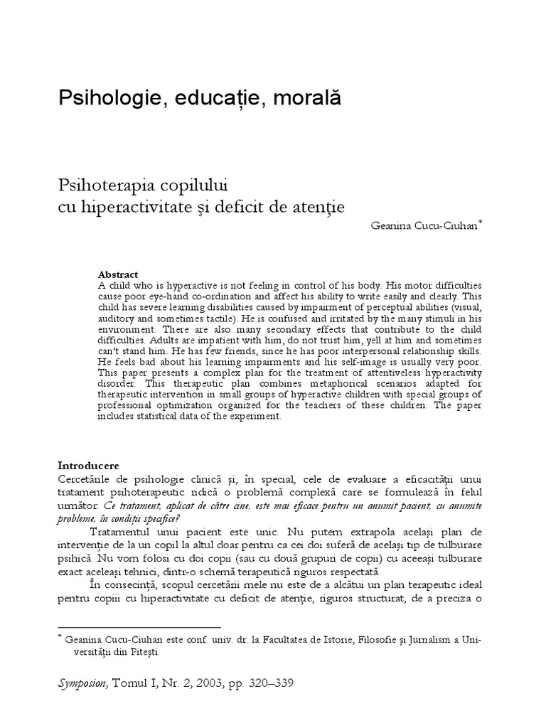 Studiu - Psihoterapia Copilului Cu ADHD | PDF