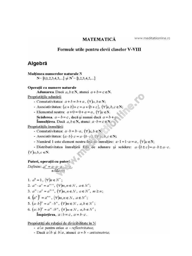 Formule Algebra Clasa 5 8 | PDF | Études des langues étrangères