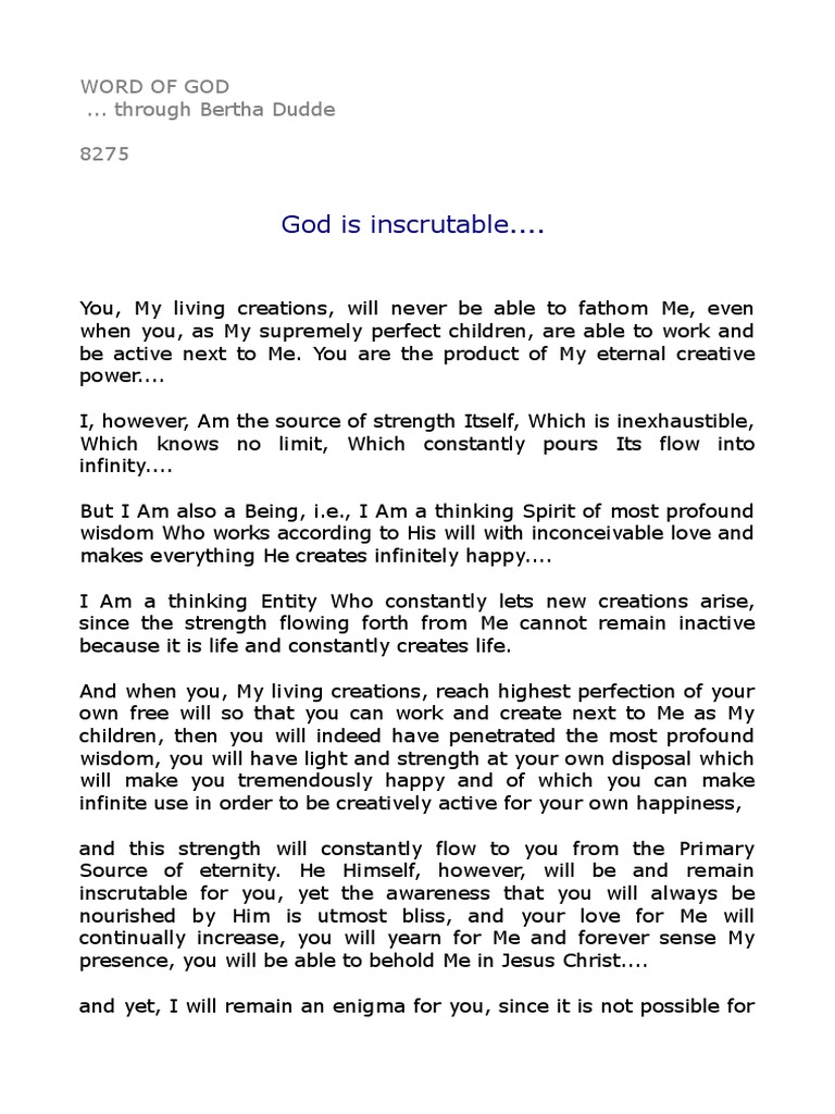 8275 God Is Inscrutable.... | PDF | Religious Belief And Doctrine ...