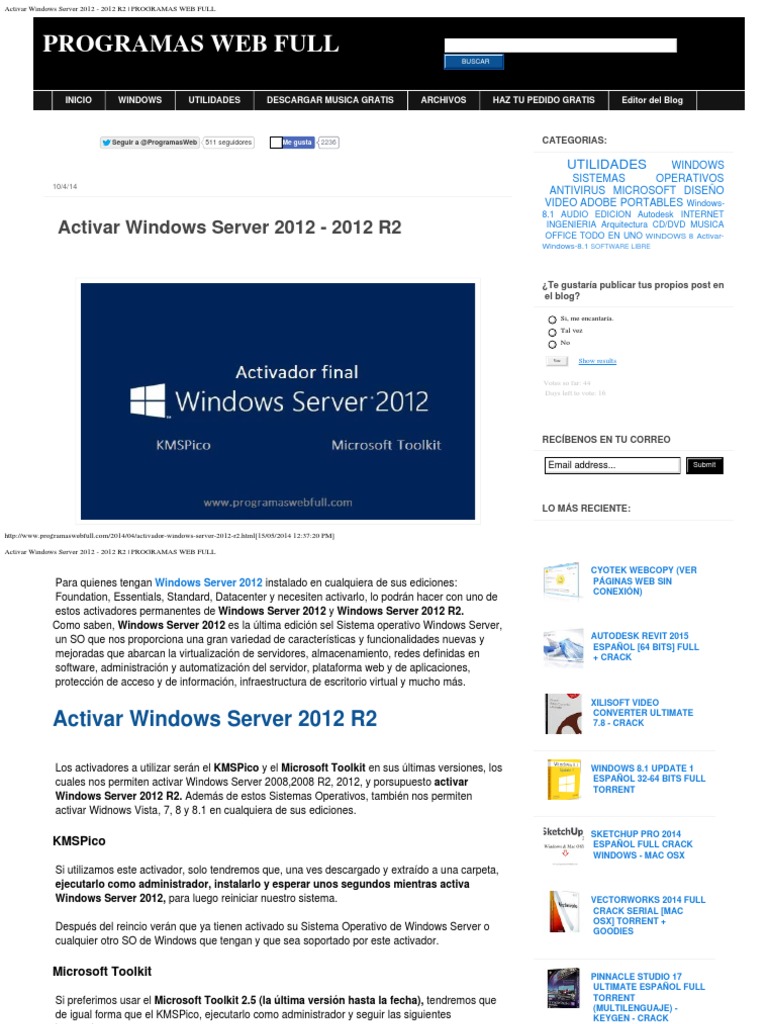 Activar Windows Server 2012 - 2012 r2 - Programas Web Full | PDF ...