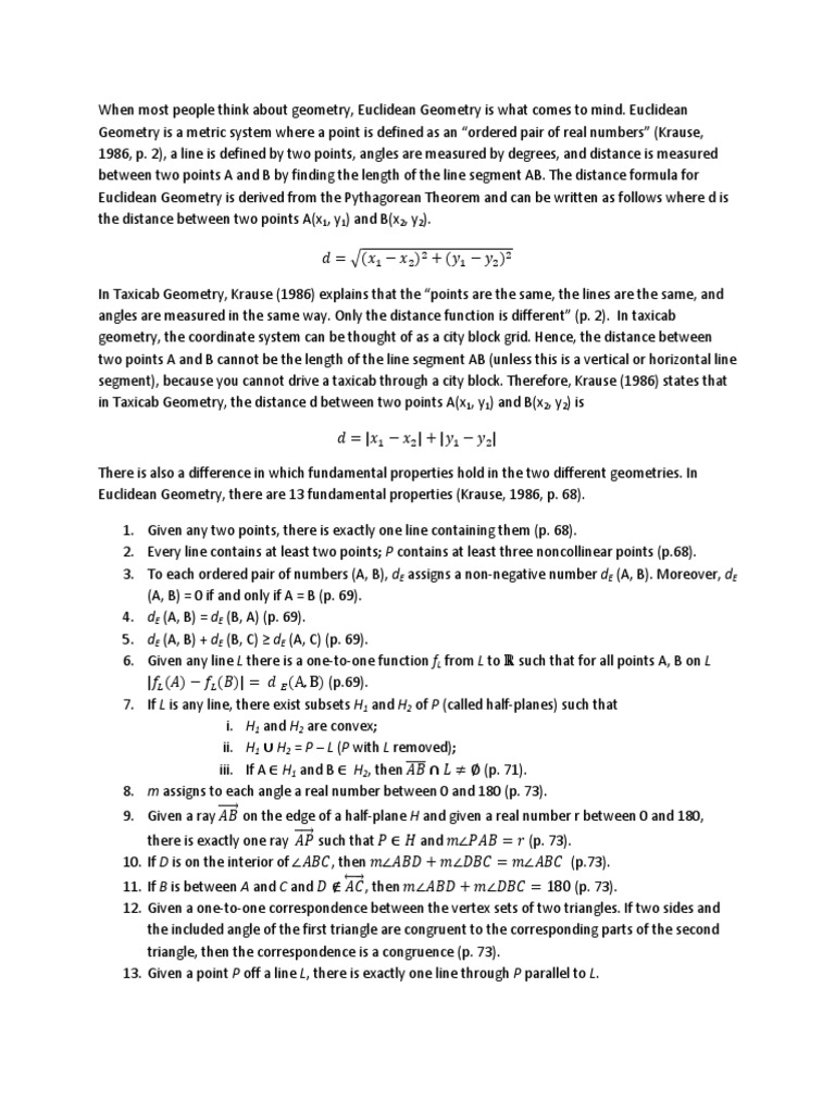 Overview of Taxicab Geometry | PDF | Distance | Euclidean Space